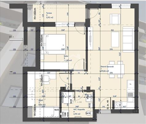 Dvoiposoban stan od 60m2 u novogradnji u Centru