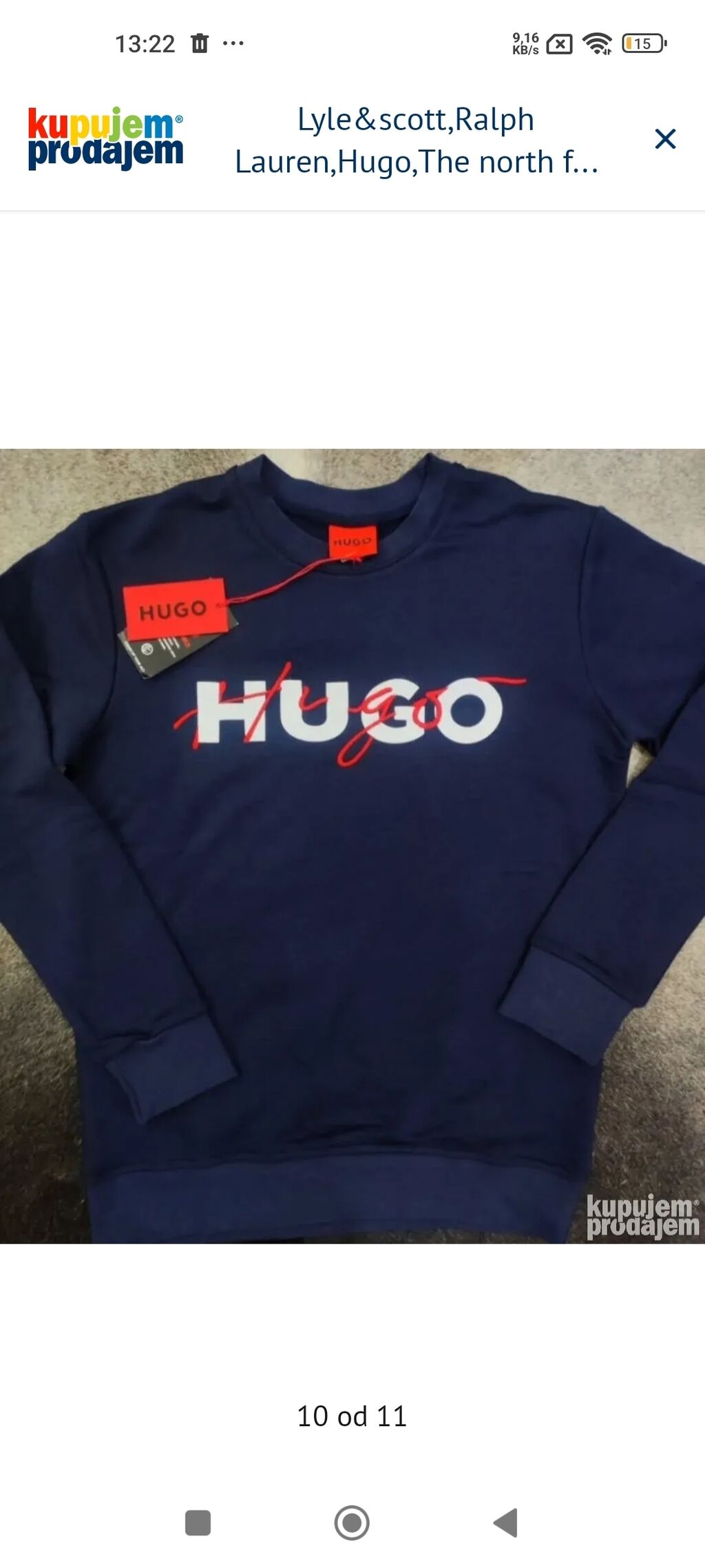 Muški duks HUGO - Model: klasični crewneck (okrugao izrez) - Boja
