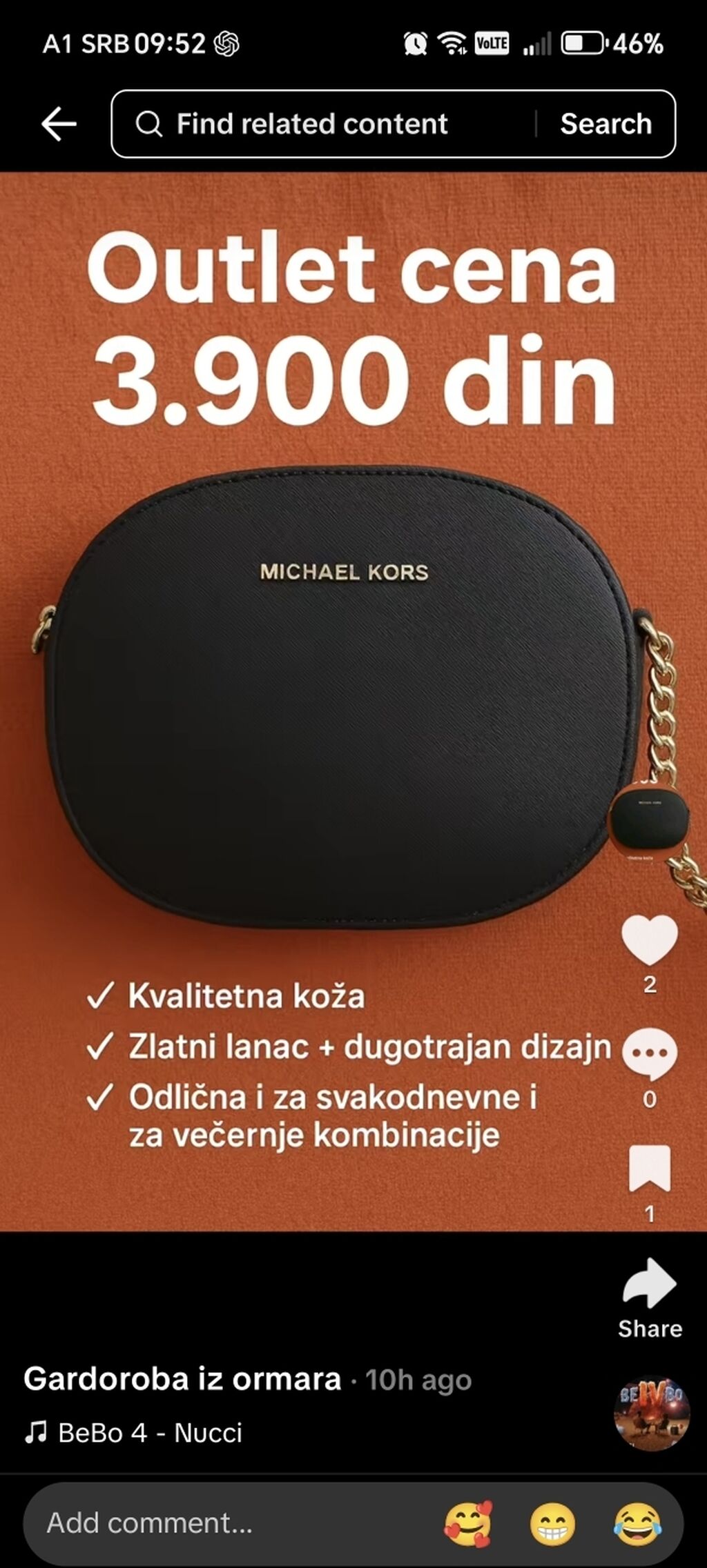 Michael Kors kožna torba – crossbody model - Materijal: kvalitetna
