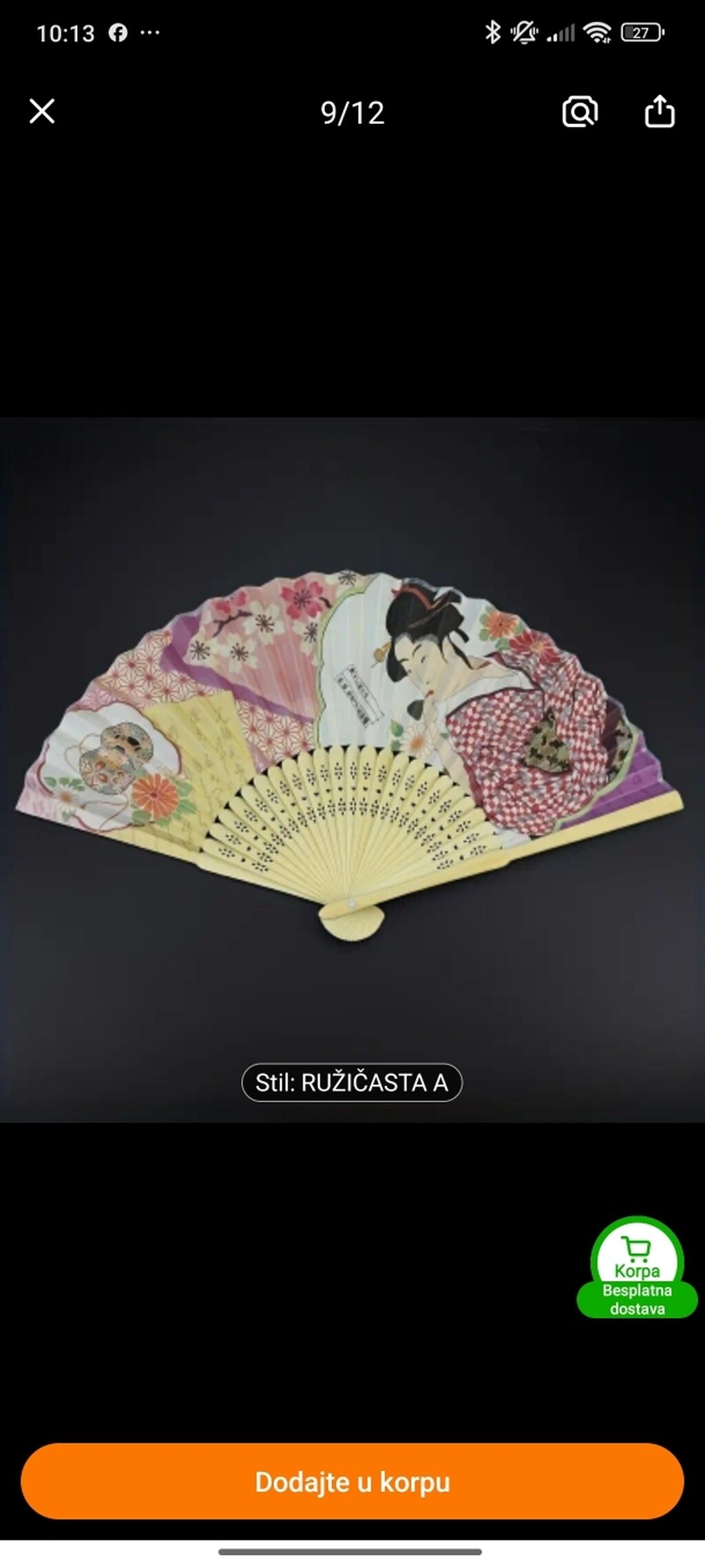 Preklopni ručni lepeza sa japanskim motivima – stil: Ružičasta A -