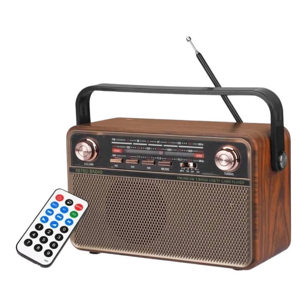 Retro prenosivi radio sa drvenim izgledom i ručkom - Opseg: FM/AM/SW
