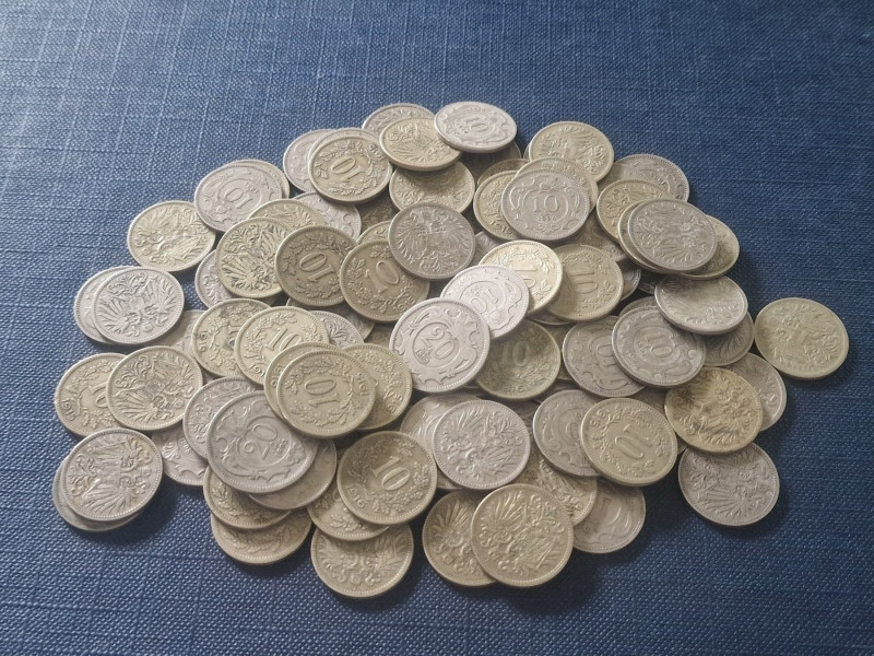 Austrougarska Lot 100 kom.10i20 Helera Razne Godine
