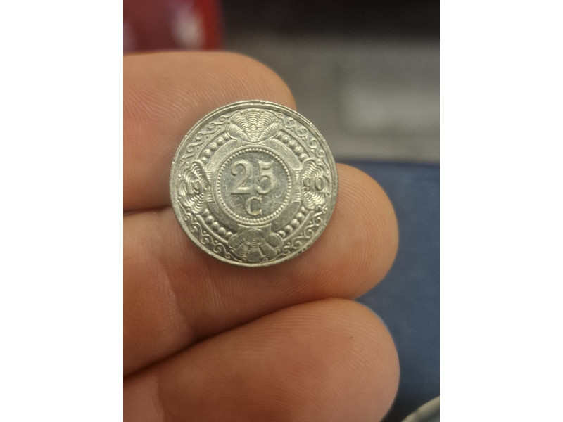Holandski Antili 25 Cent 1990 aUNC