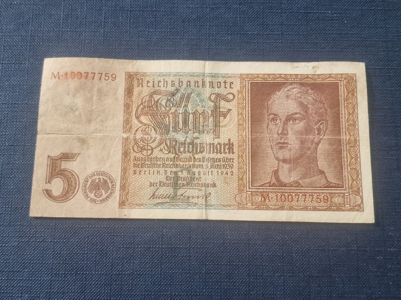 Nemačka Treći Rajh 5 Maraka 1942 Svastika