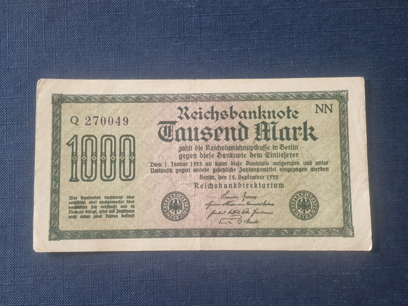 Nemački Rajh 1000 Maraka 1922 Retka Serija 0