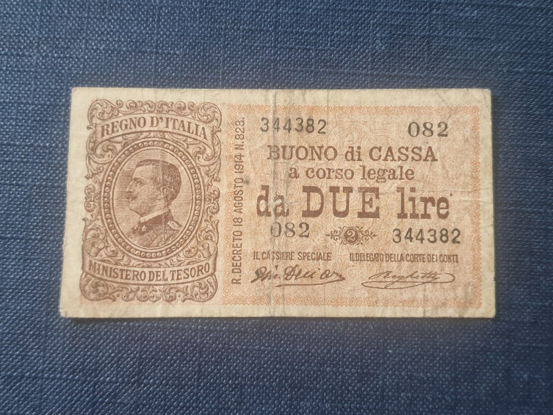 Italija 2 Lire 1914 WWI Vitorio Emanuele Retka