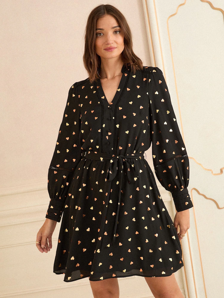 Crna Srce folije - Mini haljina Love & Roses Notch Neck
