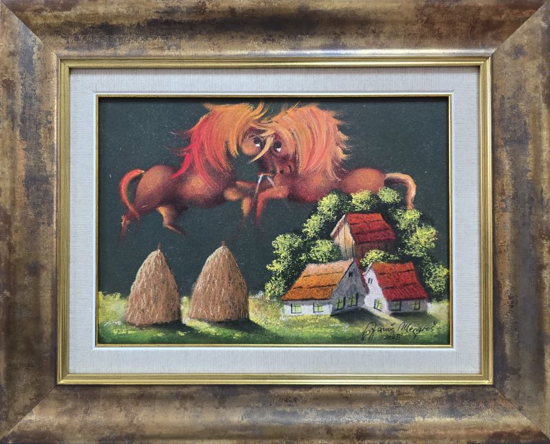 Salaš I, Janoš Mesaroš, kombinovana tehnika lak pastel, luksuzno uramljen, sa 41×51 cm, bez 25×35 cm, sertifikat, 35400 dinara