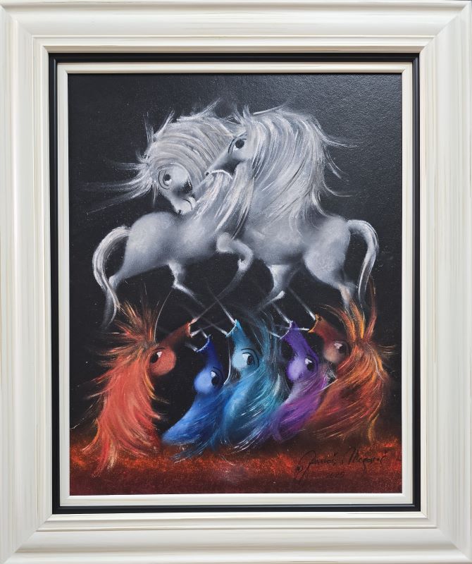 Ponoćni ples I, Janoš Mesaroš, kombinovana pastel ulje tehnika, luksuzno uramljena, sa ramom 65×55 cm, bez rama 50×40 cm, sertifikat, 70800 dinara