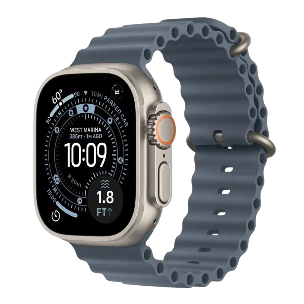 Apple Watch Ultra 3 Cellular 49mm Natural Titanium Case with Anchor Blue Ocean Band, (mewh4se/a)