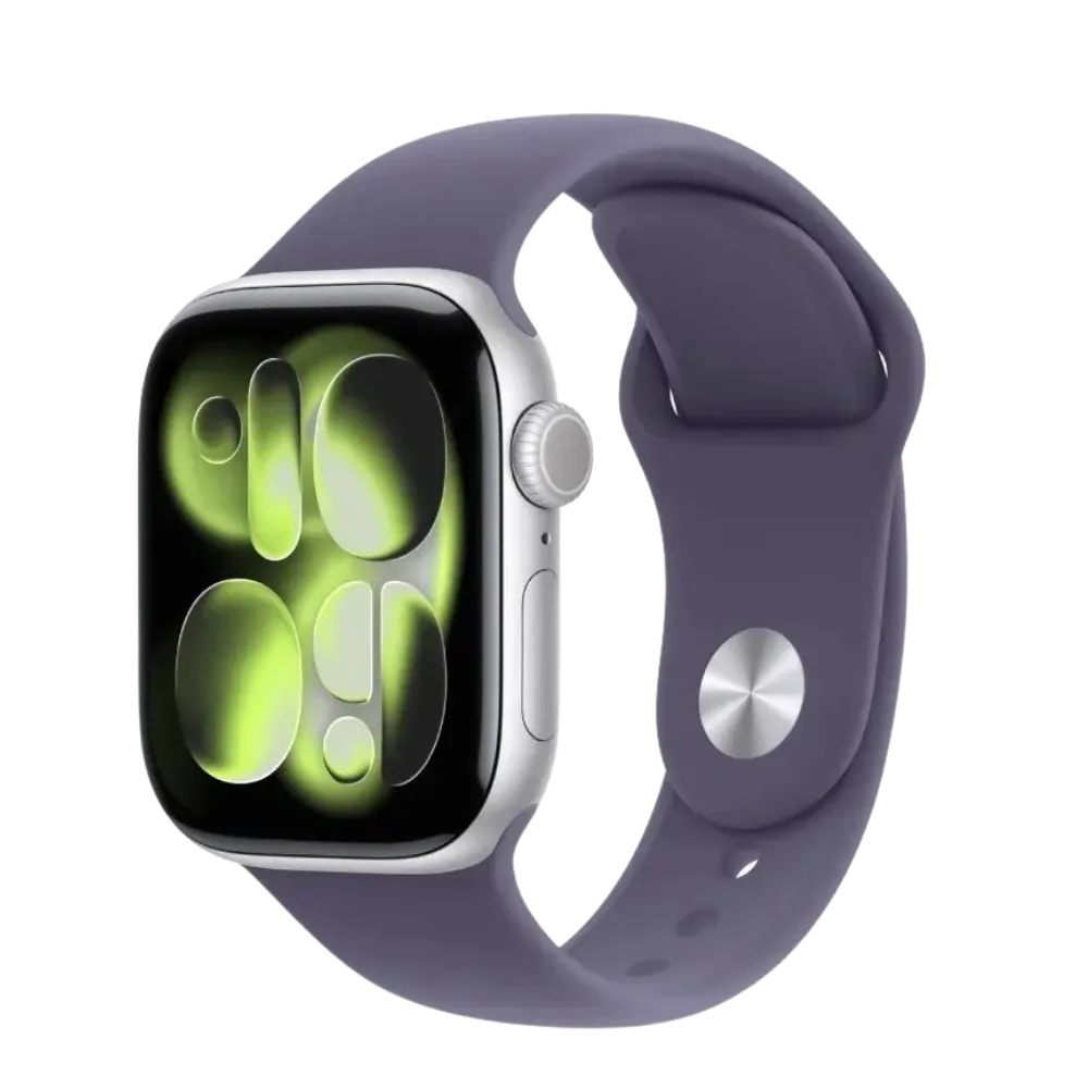 Apple Watch S11 GPS 46mm Silver Aluminium Case with Purple Fog Sport Band – M/L, (meva4rk/a)
