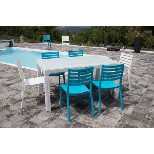 Baštenski set ZEBA 6 stolice i sto sa staklom 150x90 plavo beli
