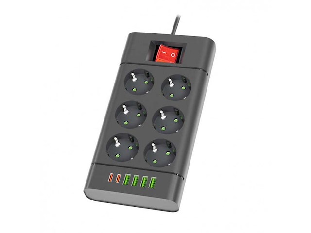 Produžni kabl sa 6 mesta 2m sa USB-A i USB-C utičnicama NV614U-2/BK