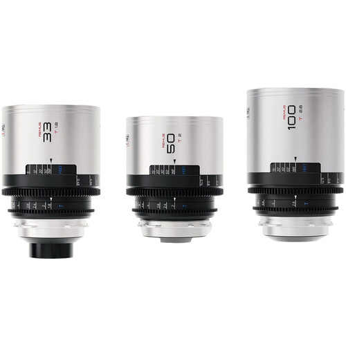 BLAZAR Remus-M 1.5x Full-Frame Anamorphic 33/50/100mm 3-Lens Set Silver Flare (Sony E / ARRI PL)