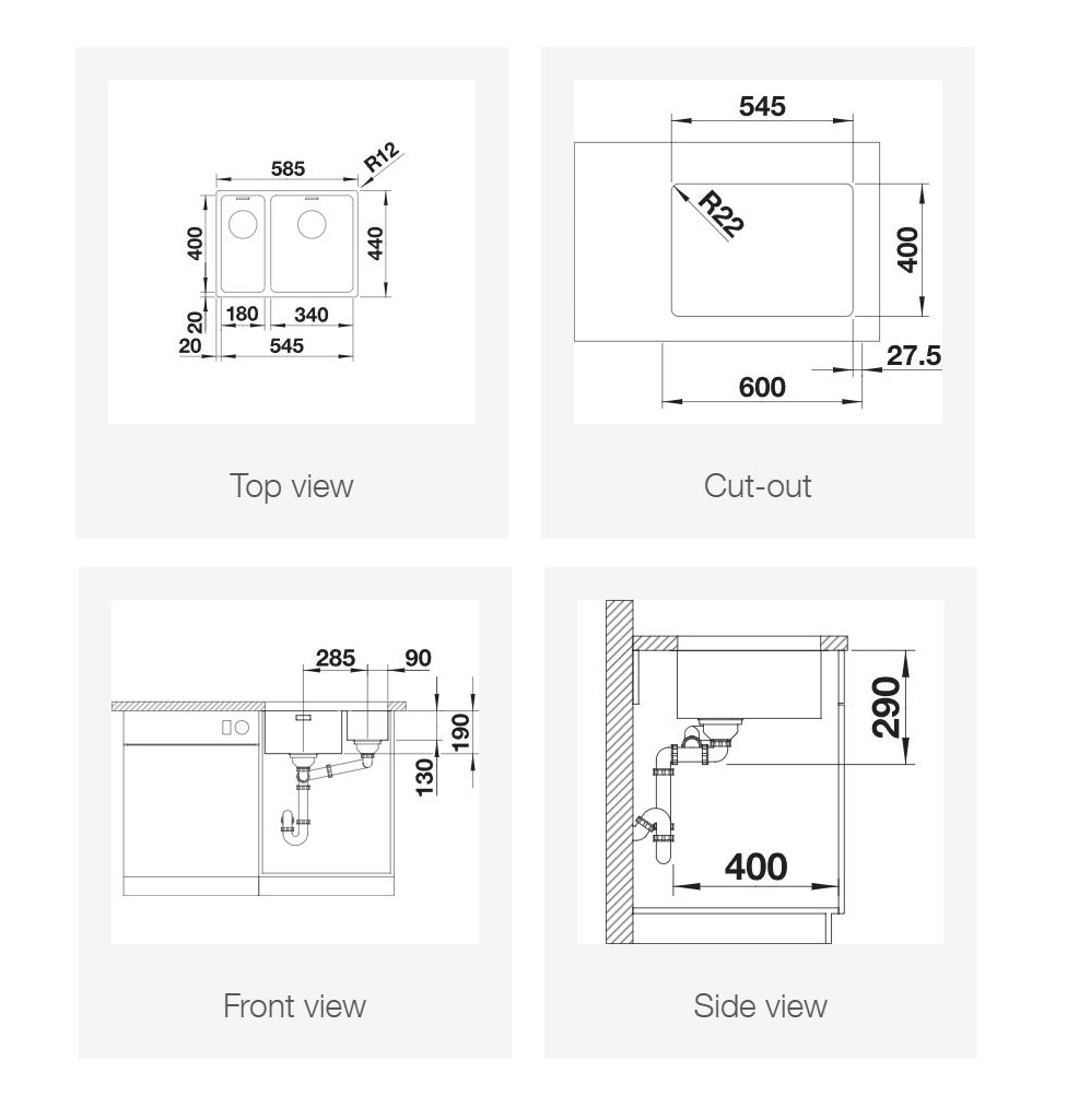 Blanco sudopera ANDANO 340/180-U RH 522977