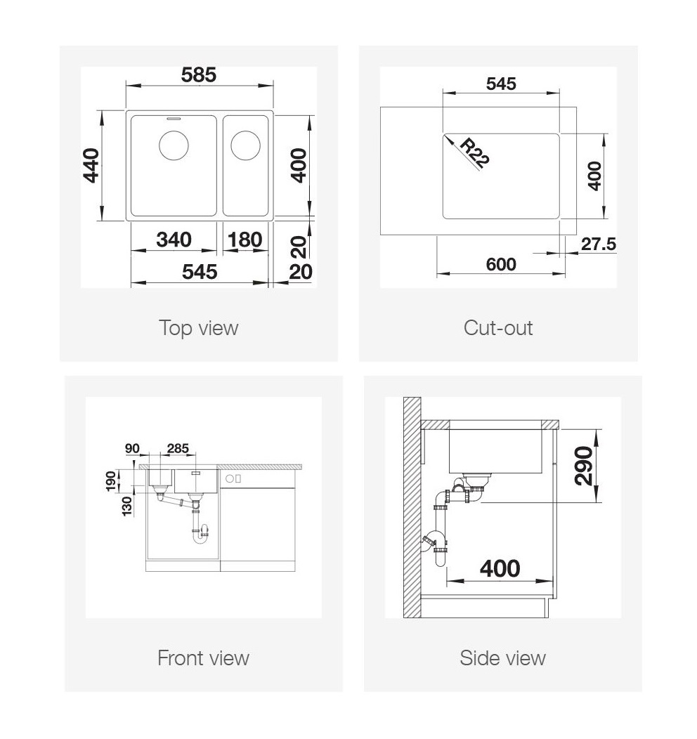 Blanco sudopera ANDANO 340/180-U LH 522979