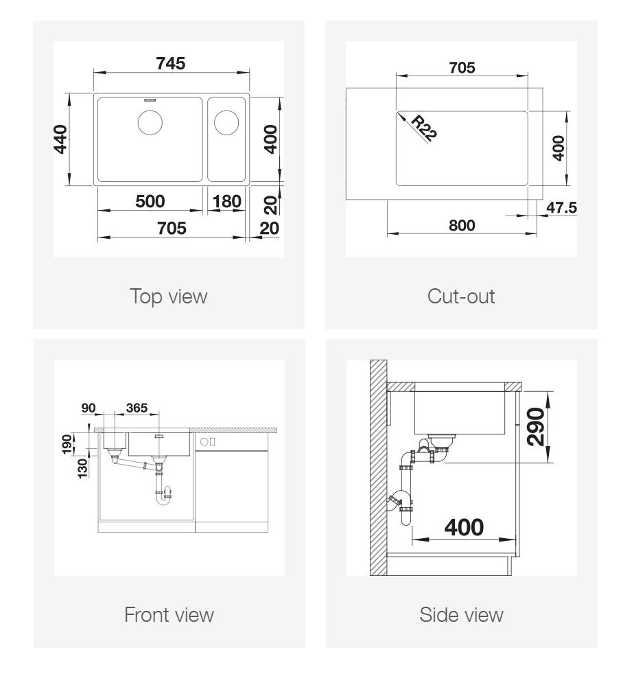 Blanco sudopera ANDANO 500/180-U LH 522991