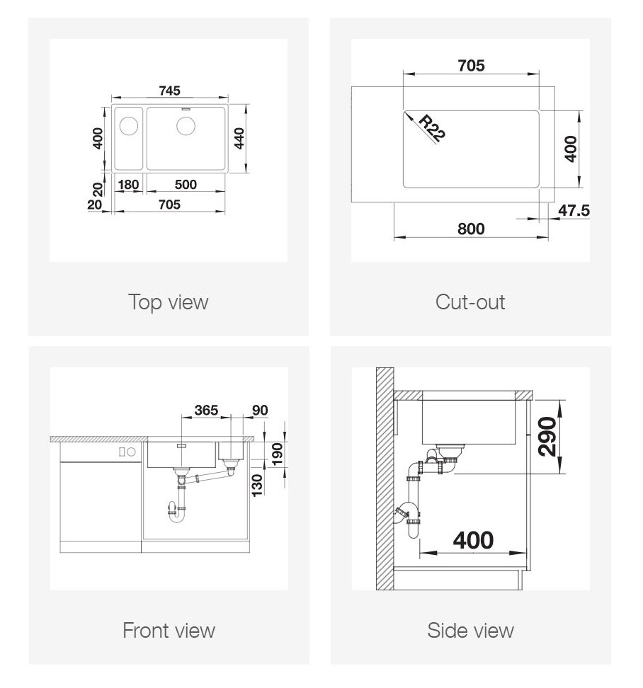 Blanco sudopera ANDANO 500/180-U RH 522989
