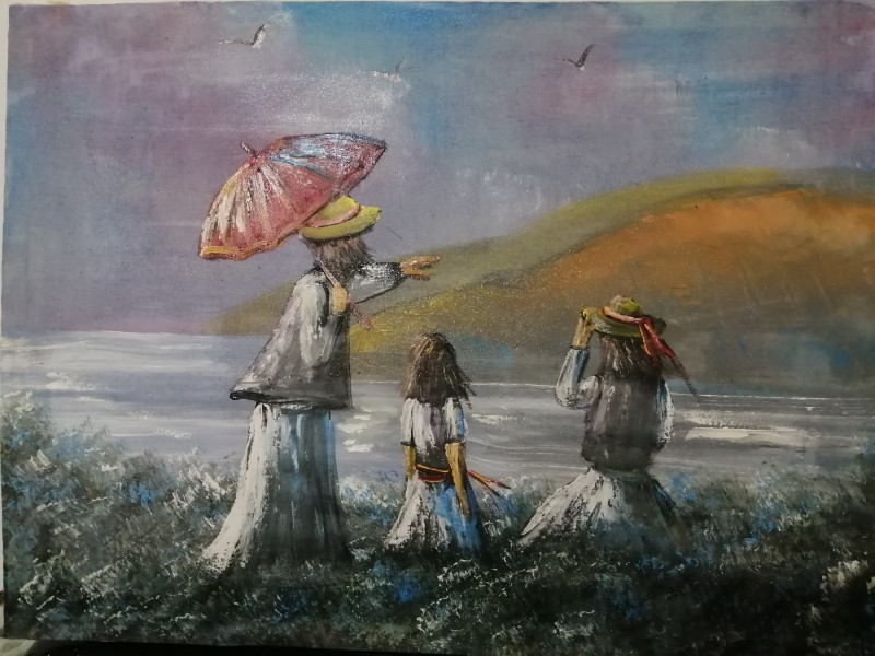izlet na obali mora 70x50cm ulje na platnu