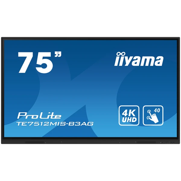 IIYAMA PROLITE TE7512MIS-B3AG 75 Interactive 4K UHD Touchscreen elevating interactive collaboration 3840 x 2160 IPS 1200:1 8ms 40, 5pt wri