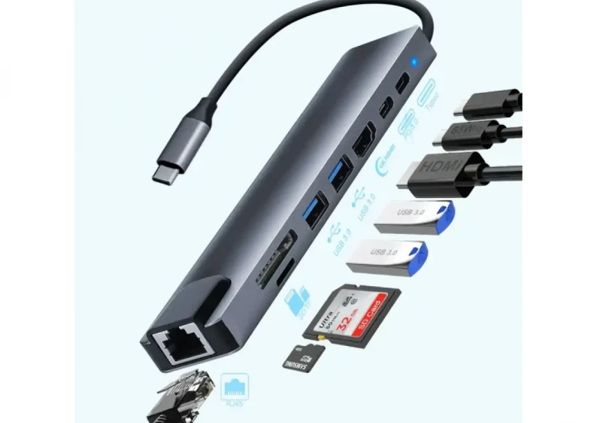 Adapter-konverter USB Tip C Zeus 11/1 1xUSB3.0/3xUSB2.0/HDMI/TF/SD/Audio/RJ45/VGA/Tip C PD