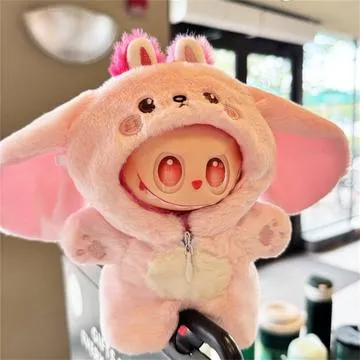 PLUSH ANIMAL THEMED HOODED JUMPSUIT FOR LABUBU DOLL 17CM - RABBIT