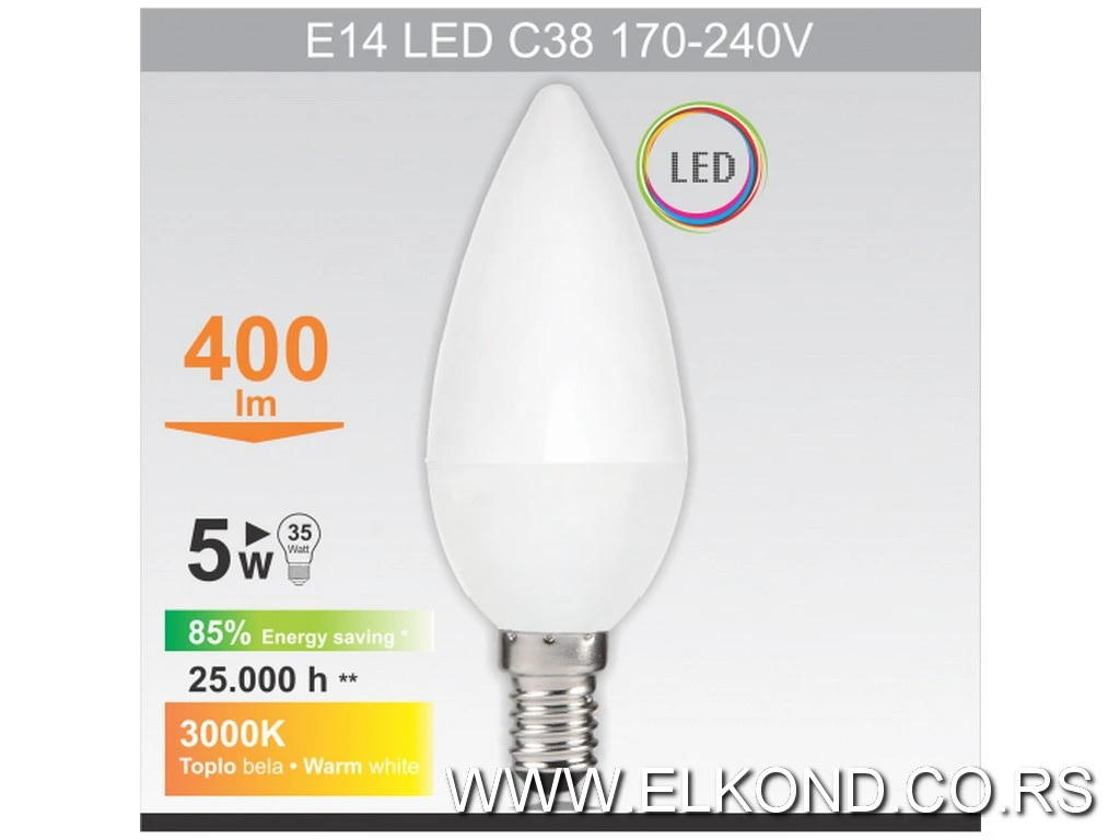 LED SIJALICA 5W E14 3000K C38 MITEA
