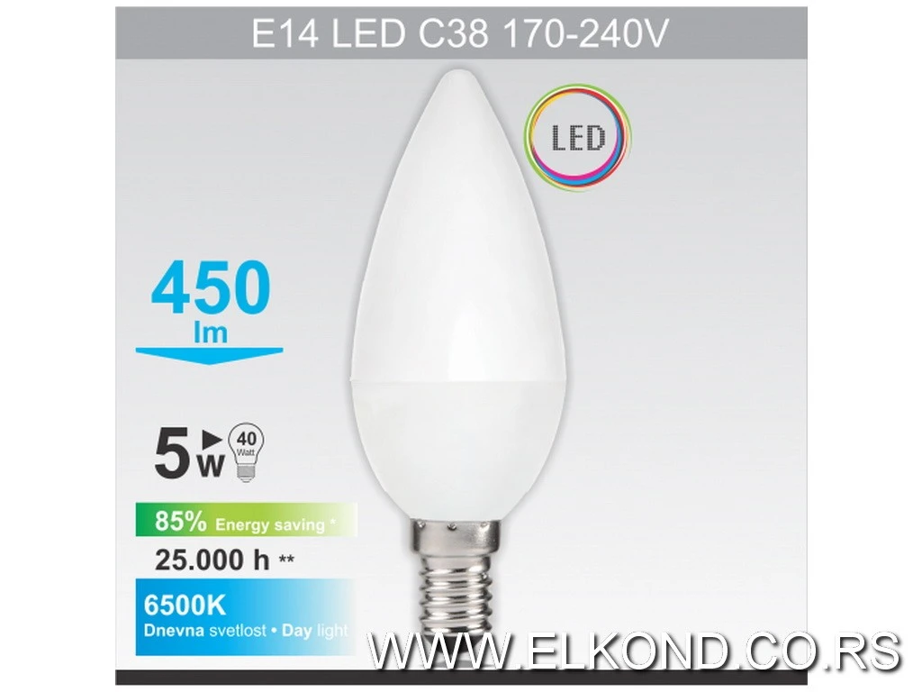 LED SIJALICA 5W E14 6500K C38 MITEA