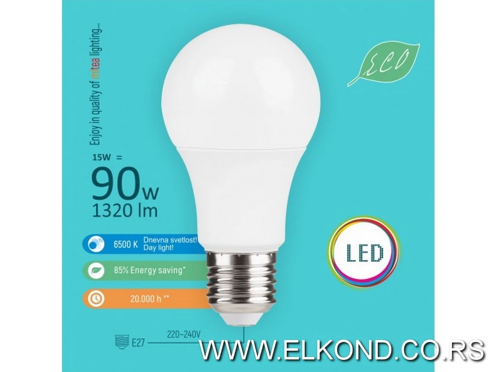 LED SIJALICA 15W E27 6500K A60 LED ECO MITEA