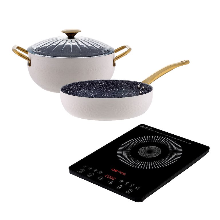Indukciona ploča + Set granitnog posuđa 3/1 – IP-2000 + Pasha White