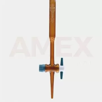 Mohrova bireta ISOLAB, sa PTFE ventilom, 10 ml, klasa AS, smeđa boja