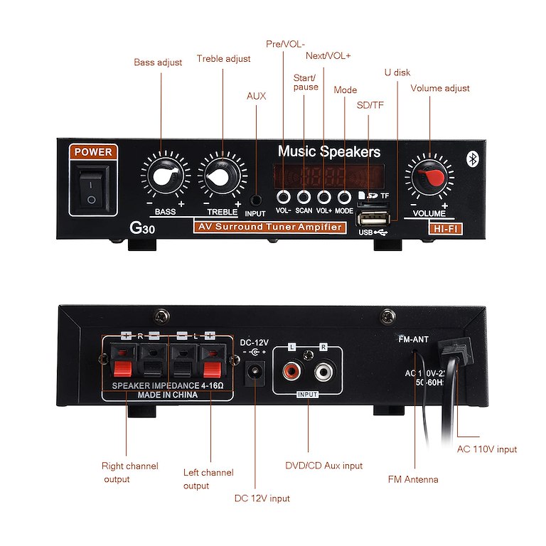 G30 radio pojačalo 60 w prave snage 30w x 2 ,radi na 220 v i na 12 v