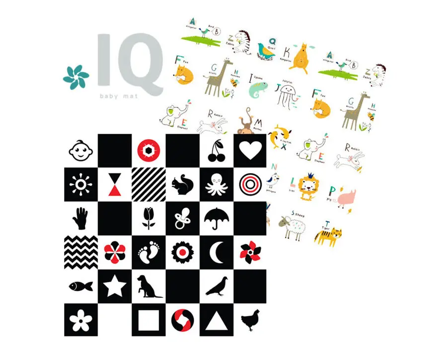 IQ Global Podloga za igru bebe Kontrasti i abeceda, 150x150 cm, Šarena