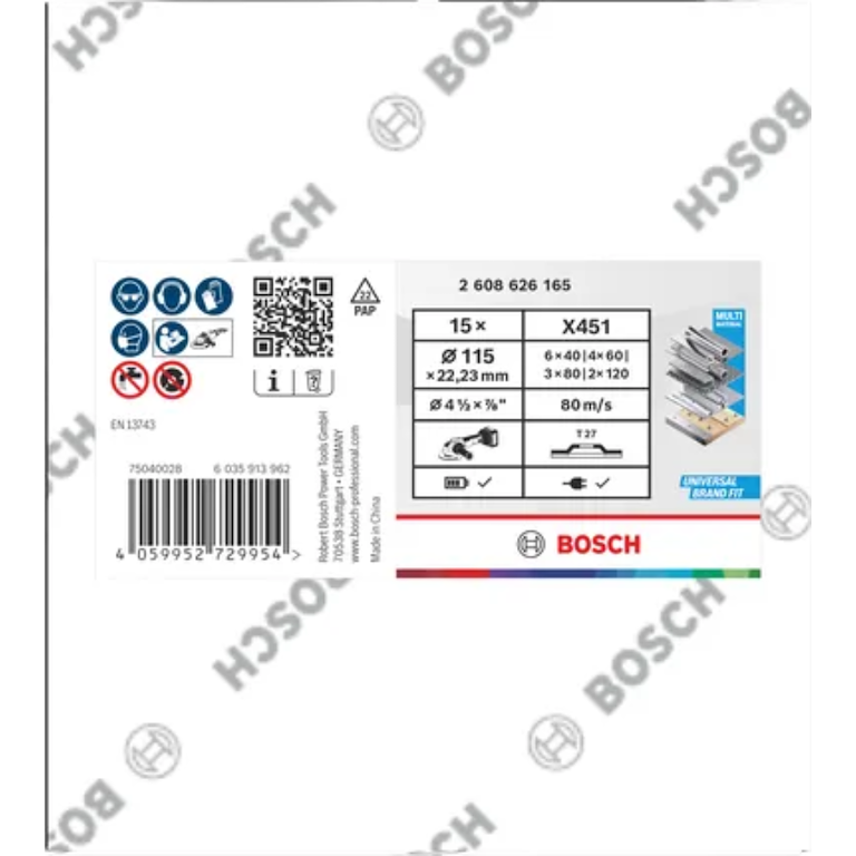 Bosch – X451 Lamelasti disk Ø115 T27 Mešovita granulacija 15 kom Vakuum pakovanje – 2608626165