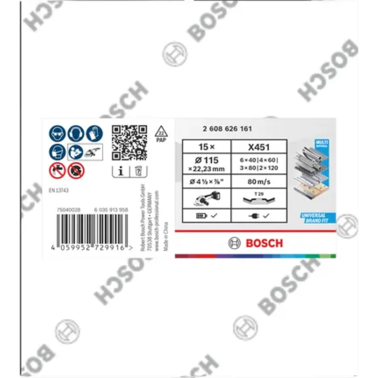 Bosch – X451 Lamelasti disk Ø115 T29 Mešovita granulacija 15 kom Vakuum pakovanje – 2608626161