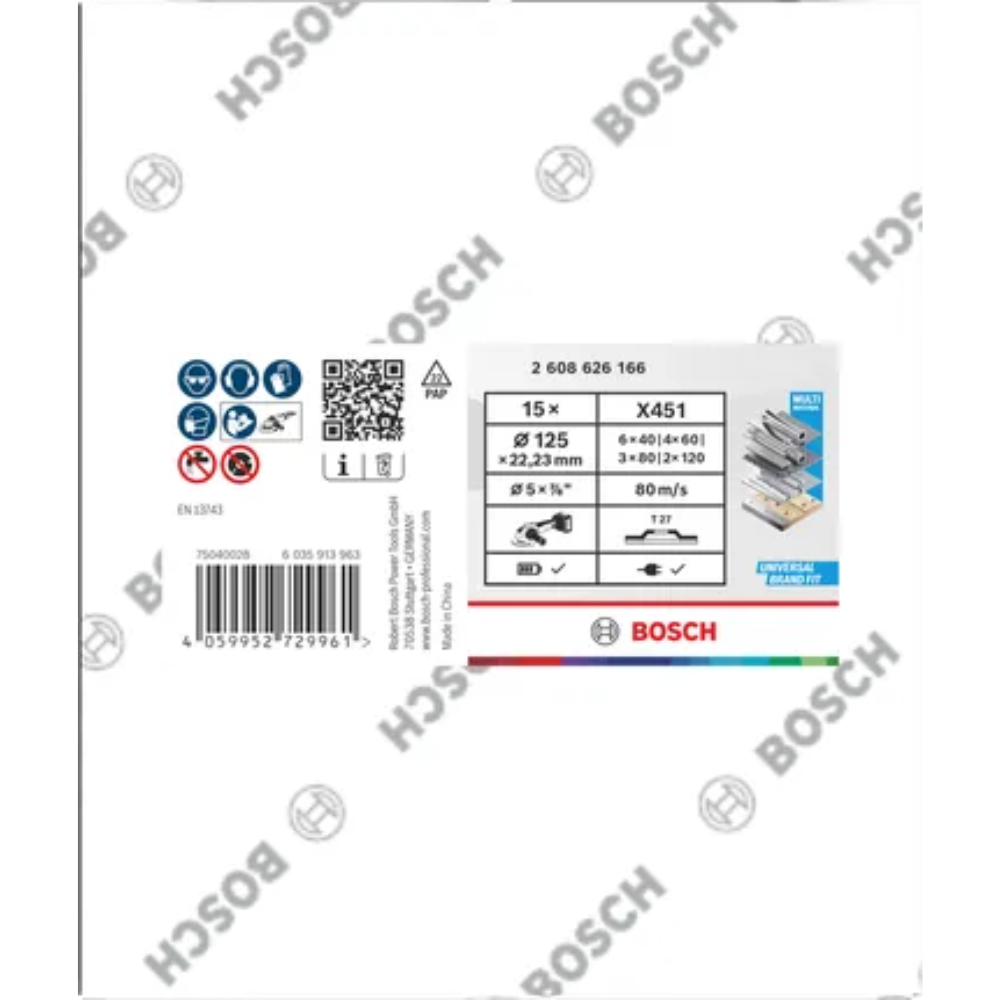 Bosch – X451 Lamelasti disk Ø125 T27 Mešovita granulacija 15 kom Vakuum pakovanje – 2608626166