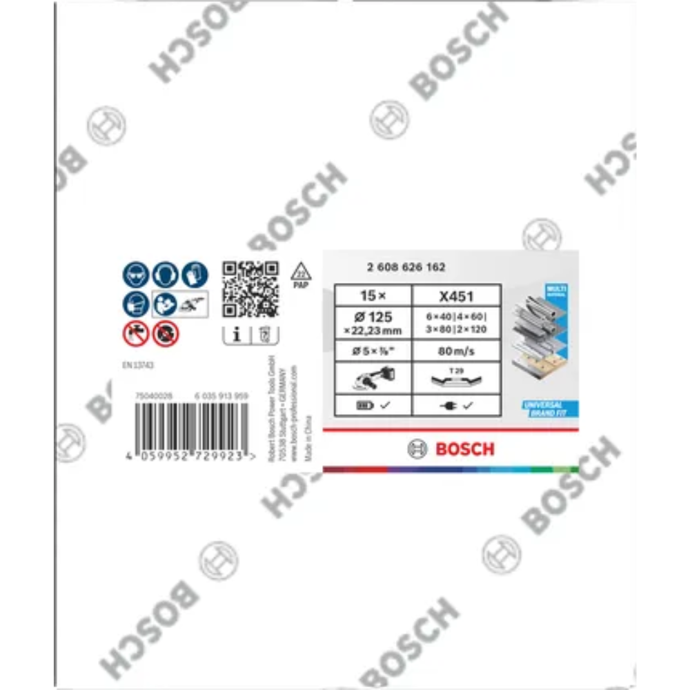 Bosch – X451 Lamelasti disk Ø125 T29 Mešovita granulacija 15 kom Vakuum pakovanje – 2608626162