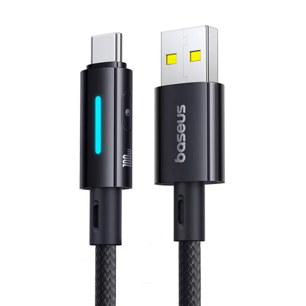 Kabel Baseus Lit Button-Control Fast Charging Data Cable USB-A na USB-C 100W 1m Cosmic Black