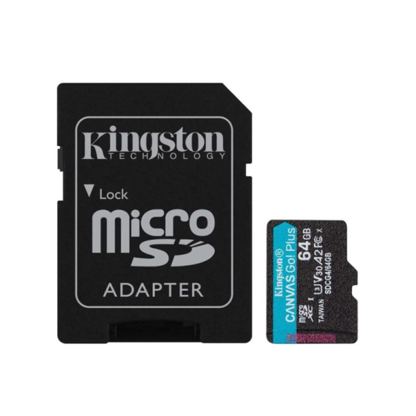 Micro SD Kingston 64GB Canvas GO! Plus Class 10 UHS-I U1 V10 A1 Read up to 100MB/s w/SD adapter