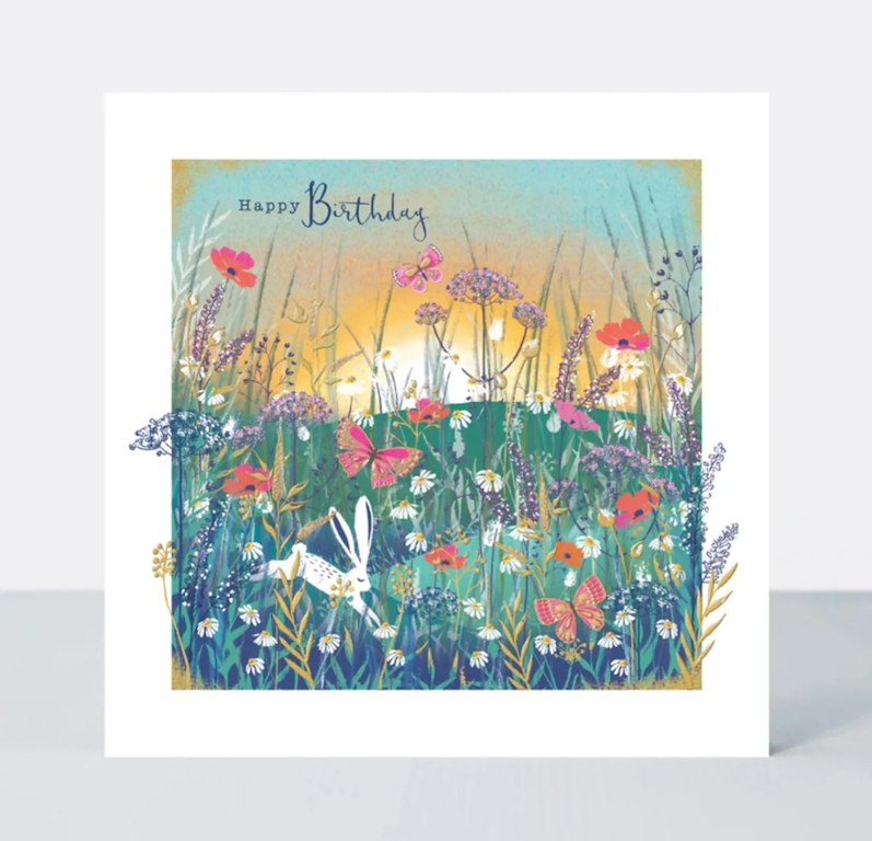Čestitka - Happy B'day/Rabbit & Flowers