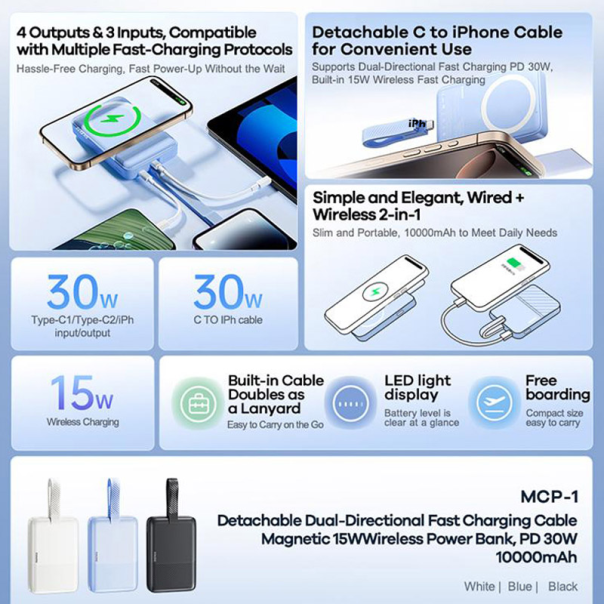 Power Bank REMAX Removable Bidirectional Fast Charger 15W MCP-1 PD30W 10000 mAh beli