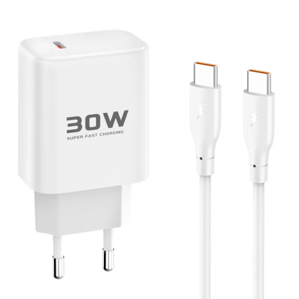 Kućni punjač KONFULON Joko JK89+DC67 PD 30W sa kablom Type-C na Type-C beli 1m