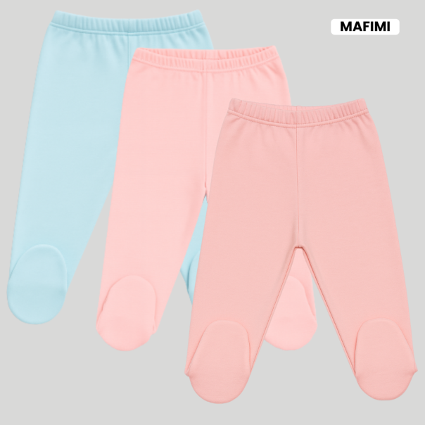 Mafimi Pamučne Pantalonice sa stopicom set od 3 - aqva, puder, kajsija