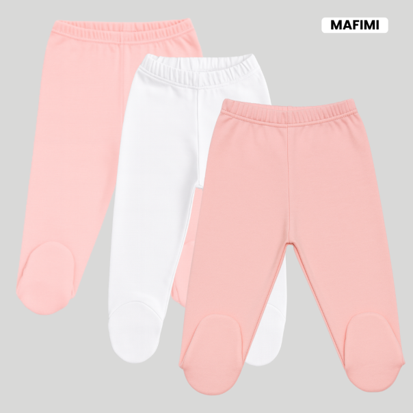 Mafimi Pamučne Pantalonice sa stopicom set od 3 - puder, bela, kajsija