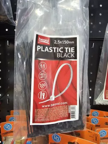 PLASTIČNA TRAKA ZA VEZIVANJE CRNA - 2.5x150 MM