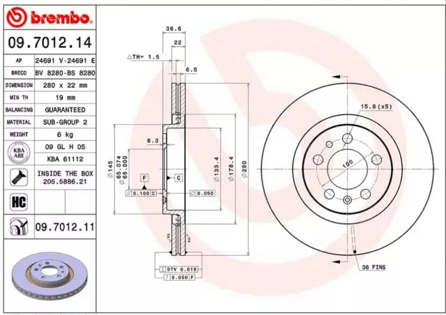 Prednji ventilirajući disk AUDI A3 ŠKODA OCTAVIA VW BORA 22X280 BREMBO