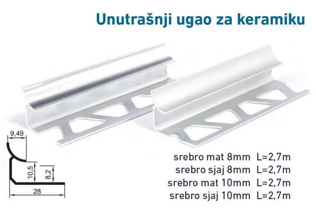 LAJSNA ZA KERAMIKU UNUTRAŠNJI UGAO - sjaj 10 mm