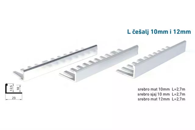 LAJSNA ZA STEPENIŠTA I KERAMIKU L PROFILI - MAT 12 MM