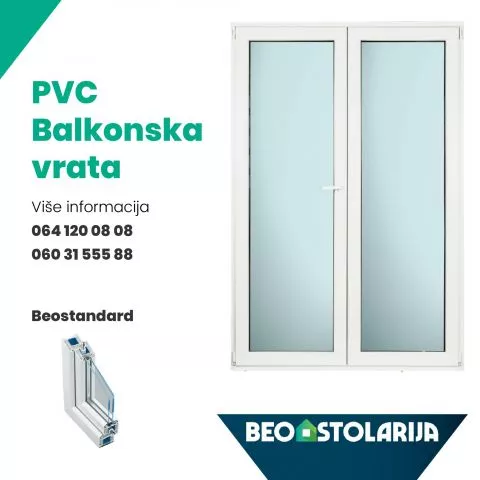 DVOKRILNA PVC BALKONSKA VRATA BEOLINE STANDARD 1400 MM X 2100 MM