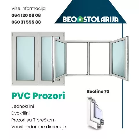 Dvokrilni PVC prozor sa „T” prečkom Beoline Standard 1400 mm x 1400 mm